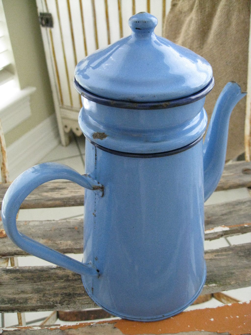 French Coffee Biggin Blue Enamelware Vintage 1930s on Luulla